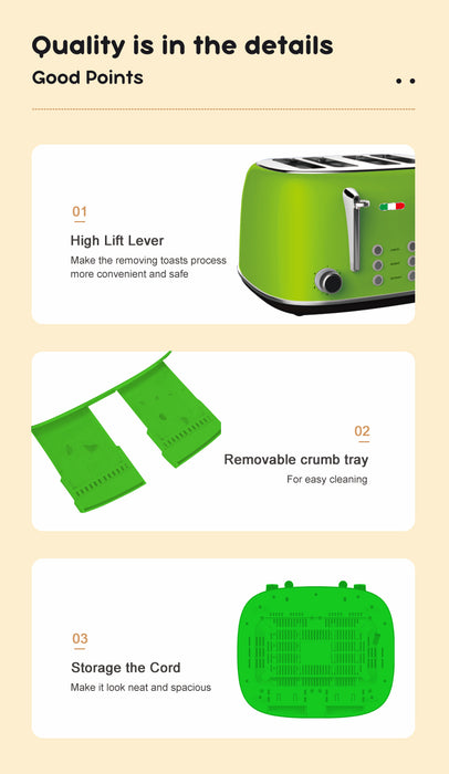 Vintage Electric 4 Slice Toaster LIME GREEN Stainless Steel 1650W ...