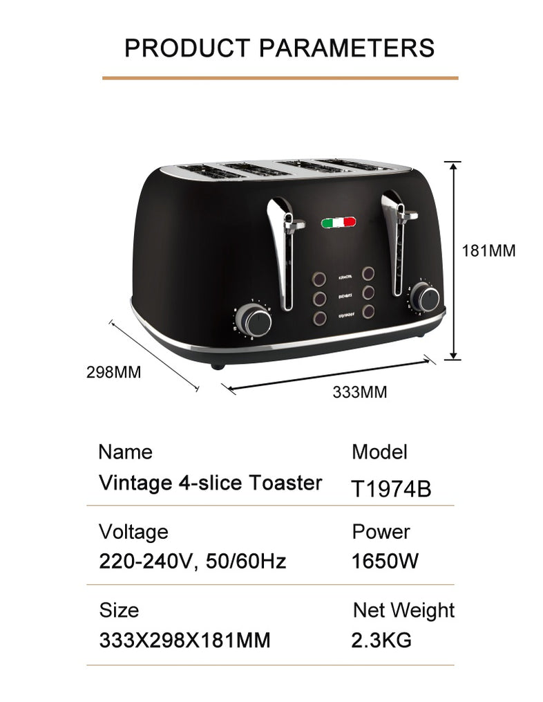 Vintage Electric 4 Slice Toaster Black Stainless Steel 1650W — REPOGUYS