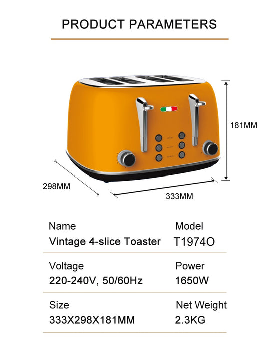 Vintage Electric 4 Slice Toaster Orange Stainless Steel 1650W — REPOGUYS