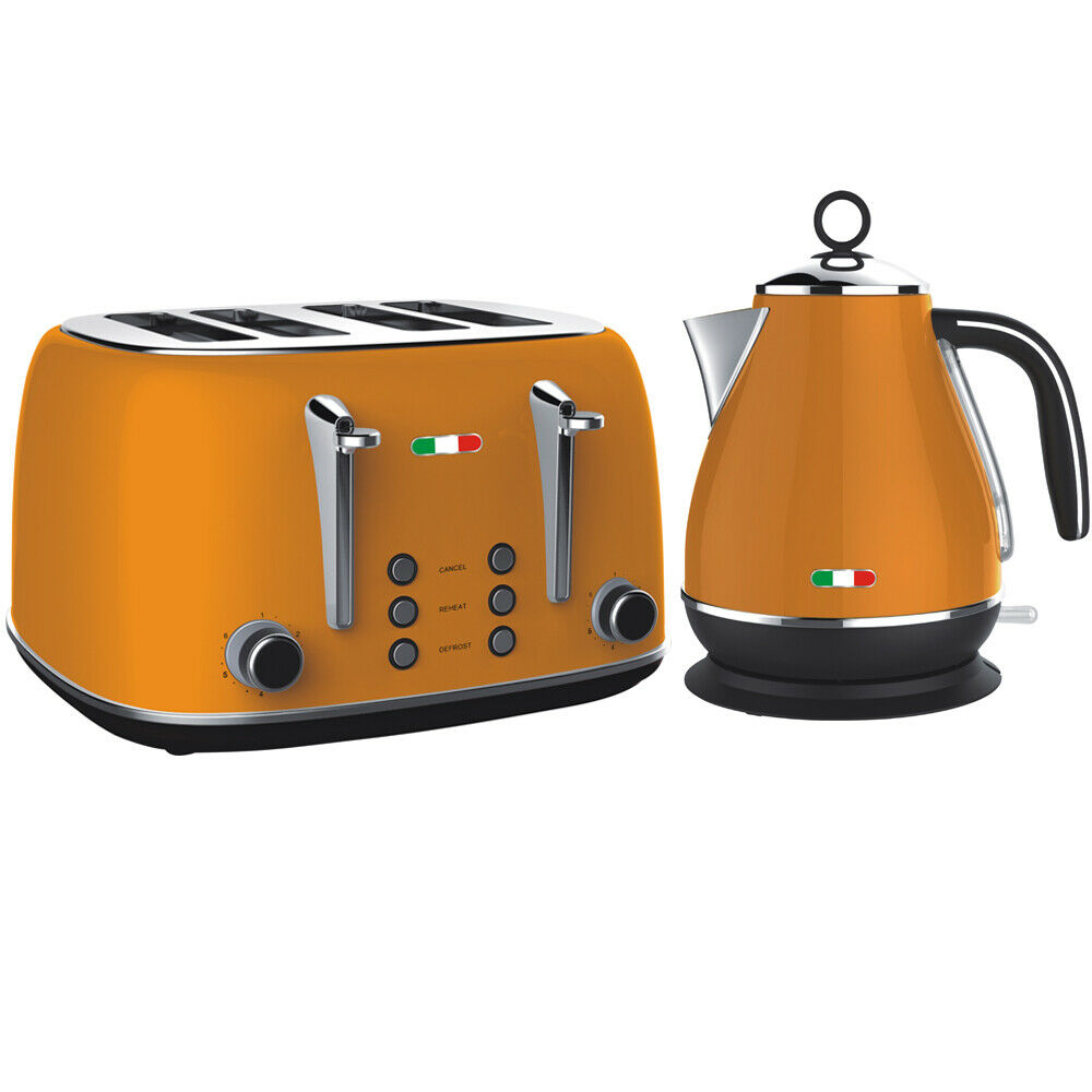 Vintage Electric Kettle and 4 slice Toaster Combo Orange Stainless Ste ...